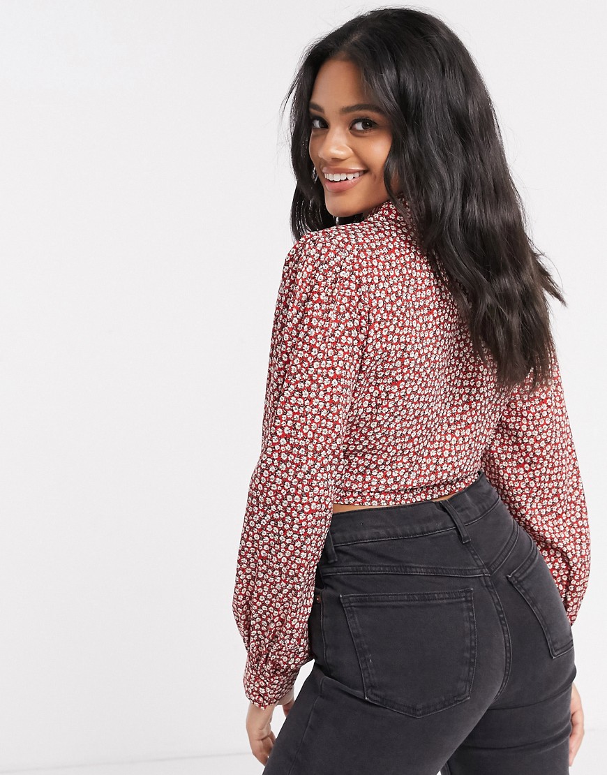 Wednesday's Girl – Kopertowa bluzka z długimi rękawami w kwiaty XS ...